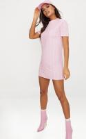 China Hot Sale Fashion Pastel Pink Stripe Print T Shirt Dress For Women for sale