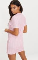 China Hot Sale Fashion Pastel Pink Stripe Print T Shirt Dress For Women for sale