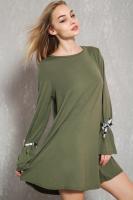 China Latest Sexy Olive Tie Sleeve Open Back Tunic Casual Dress For Fashion Women for sale
