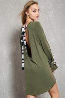 China Latest Sexy Olive Tie Sleeve Open Back Tunic Casual Dress For Fashion Women for sale