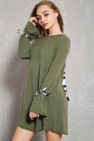 China Latest Sexy Olive Tie Sleeve Open Back Tunic Casual Dress For Fashion Women for sale
