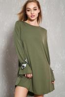 China Latest Sexy Olive Tie Sleeve Open Back Tunic Casual Dress For Fashion Women for sale