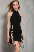 China Discount Sexy Black Lace Up Sleeveless Bodycon Party Dress For Women for sale
