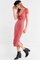 China Women Summer Pink Dress Elegant Sexy Side Slit Bodycon Dress With Bow for sale
