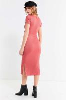 China Women Summer Pink Dress Elegant Sexy Side Slit Bodycon Dress With Bow for sale