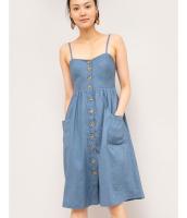 China Summer chambray midi linen dress with a fit & flare silhouette and a button up front for sale