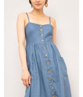China Summer chambray midi linen dress with a fit & flare silhouette and a button up front for sale
