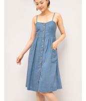 China Summer chambray midi linen dress with a fit & flare silhouette and a button up front for sale
