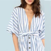 China Women Sweet V Neck Tied Open Back Striped Dress With Tassel for sale