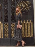 China Women Elegant Short Sleeve  Polka Dot Casual Maxi Dresses With 100% Viscose for sale