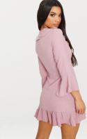 China 2018 Summer Fashion Women Dusty Pink Frill Tea Dress With Horn Sleeve for sale