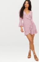 China 2018 Summer Fashion Women Dusty Pink Frill Tea Dress With Horn Sleeve for sale