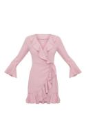 China 2018 Summer Fashion Women Dusty Pink Frill Tea Dress With Horn Sleeve for sale