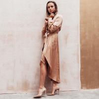 China Fall Women Clothing Sexy Deep V Neck Satin Wrap Dress for sale