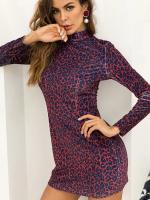 China Women Clothing Long Sleeve Mini Leopard Print Dress for sale