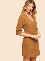 China Fashion Clothing For Women 2018 Suede Button Front Wrap Dress for sale