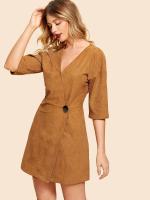 China Fashion Clothing For Women 2018 Suede Button Front Wrap Dress for sale