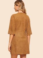 China Fashion Clothing For Women 2018 Suede Button Front Wrap Dress for sale