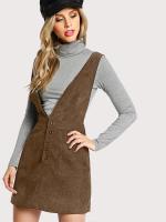China Autumn Design Crisscross Buttoned Plunge Pinafore Corduroy Dress for sale