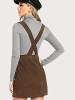 China Autumn Design Crisscross Buttoned Plunge Pinafore Corduroy Dress for sale