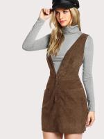 China Autumn Design Crisscross Buttoned Plunge Pinafore Corduroy Dress for sale