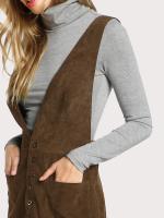 China Autumn Design Crisscross Buttoned Plunge Pinafore Corduroy Dress for sale