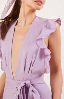 China Clothing Fashion Women Ruffle Shoulder Midi Linen Dress Ladies for sale