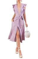 China Clothing Fashion Women Ruffle Shoulder Midi Linen Dress Ladies for sale