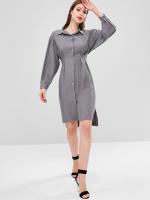 China Fall Clothing Womens Midi Double Slit Shirt Dress Long Sleeve for sale