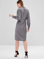 China Fall Clothing Womens Midi Double Slit Shirt Dress Long Sleeve for sale