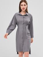 China Fall Clothing Womens Midi Double Slit Shirt Dress Long Sleeve for sale