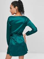 China 2018 Fashion Fall Clothing Women Satin Wrap Dress Long Sleeve Mini for sale