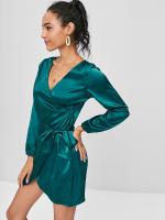 China 2018 Fashion Fall Clothing Women Satin Wrap Dress Long Sleeve Mini for sale