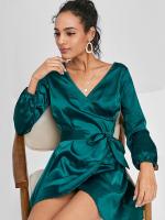 China 2018 Fashion Fall Clothing Women Satin Wrap Dress Long Sleeve Mini for sale