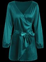 China 2018 Fashion Fall Clothing Women Satin Wrap Dress Long Sleeve Mini for sale