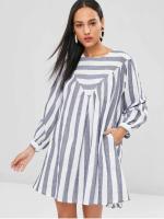 China Fall Clothing Plus Size Gray Striped XL Tunic Mini Dress For Women for sale