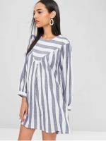China Fall Clothing Plus Size Gray Striped XL Tunic Mini Dress For Women for sale