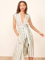 China Boho Ladies Sex Linen Stripe Midi Dresses With Pocket Dress for Women for sale