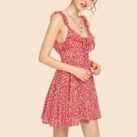China 2018 fashion summer ruffle floral red mini backless dress for women for sale