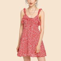 China 2018 fashion summer ruffle floral red mini backless dress for women for sale