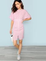 China Fall Apparel For Women Rolled Up Sleeve Wide Waistband Plaid Dress for sale