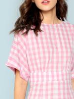 China Fall Apparel For Women Rolled Up Sleeve Wide Waistband Plaid Dress for sale