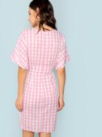 China Fall Apparel For Women Rolled Up Sleeve Wide Waistband Plaid Dress for sale