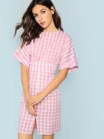 China Fall Apparel For Women Rolled Up Sleeve Wide Waistband Plaid Dress for sale