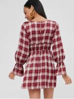 China Womens Apparel Square Neck Checked Mini Empire Waist Dress for sale