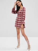 China Womens Apparel Square Neck Checked Mini Empire Waist Dress for sale