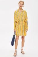 China Yellow Stripe Drawstring Ladies Casual Shirt Dress Long Sleeve for Women for sale