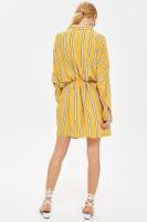 China Yellow Stripe Drawstring Ladies Casual Shirt Dress Long Sleeve for Women for sale