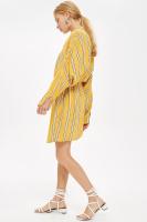 China Yellow Stripe Drawstring Ladies Casual Shirt Dress Long Sleeve for Women for sale