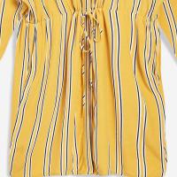 China Yellow Stripe Drawstring Ladies Casual Shirt Dress Long Sleeve for Women for sale